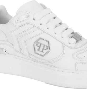 Philipp Plein Grained Leather Low-Top Sneaker - White