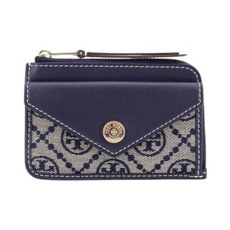 Tory Burch Leder- und T Monogramm Stoff Portemonnaie - - Accessories - Damen - Blau - ONE SIZE