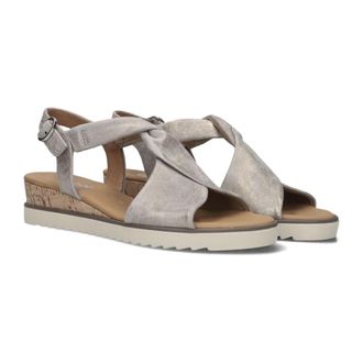 Gabor Taupefarbene Ledersandalen mit Twist-Kn&ouml;chelriemen - - Shoes - Damen - Beige - 42 EU