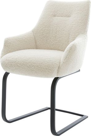 DELIFE Schwingstuhl Alja-Flex mit Armlehnen Freischwinger flach Schwarz Teddystoff Beige Taschenfederkern