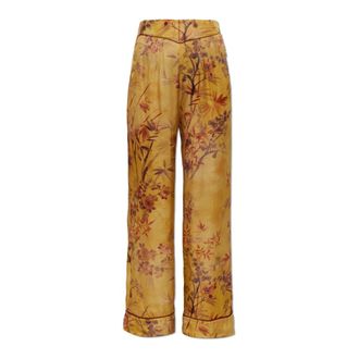 Forte_Forte Femme, Pantalons, Jaune, Taille: 38 FR Pantalon &agrave; motif v&eacute;g&eacute;tal