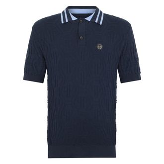 Philipp Plein Gestricktes Polo-T-Shirt Jacquard-Monogramm - - Tops - Herren - Blau - XL