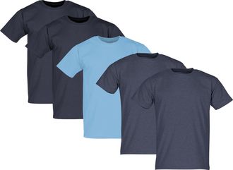 Fruit Of The Loom Valueweight T Shirt 5er-Pack Herren, 2xDeepNavy +2xHeatherNavy +1xSky, 3XL
