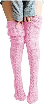 ORANDESIGNE Femme Hiver Chaud Laine Câble Tricot Chaussettes dHiver Chaussettes Hautes de Noël Chaussette Genou Haute Chaussettes Intérieur Accueil Chaussettes Lo