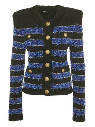 Balmain veste en tweed &agrave; rayures - Noir