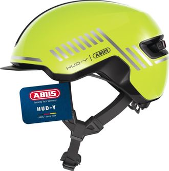 ABUS Urban Helm HUD-Y - mit magnetischem, aufladbarem LED-R&uuml;cklicht & Magnetverschluss - cooler Fahrradhelm f&uuml;r den Alltag - f&uuml;r Damen und Herren - Gelb Gl