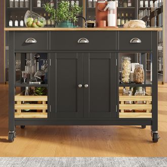 Generic Moderne Kücheninsel mit klappbarer Tischplatte, multifunktionaler Küchenwagen mit Holzmaserung, Stauraum mit verstellbaren Regalböden und ausziehbarem