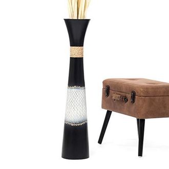 Leewadee Leewadee Grand Vase A Poser Au Sol pour Branches D&eacute;coratives De Pampa, Vase en Bois De Manguier, 85 cm, Nero