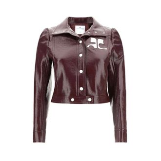 Courr&egrave;ges Femme, Vestes, Brun, Taille: 38 FR Veste en coton avec design effet cuir