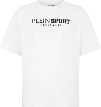Plein Sport Homme, Sport, Blanc, Taille: 2XL T-Shirt Col Rond D&eacute;tail Griffe R&eacute;fl&eacute;chissante