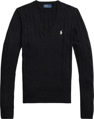 Ralph Lauren Femme, Pulls, Noir, Taille: 36 FR Pull en maille torsad&eacute;e &agrave; col en V