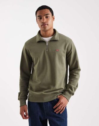 Levi's Original - Sweatshirt in Olivgr&uuml;n mit kurzem Rei&szlig;verschluss und Fledermaus-Logo