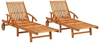 vidaXL Lot de 2 Chaises Longues, Bain de Soleil, Transat de Terrasse, Si&egrave;ge de Jardin Balcon Patio Ext&eacute;rieur, Bois dAcacia Solide