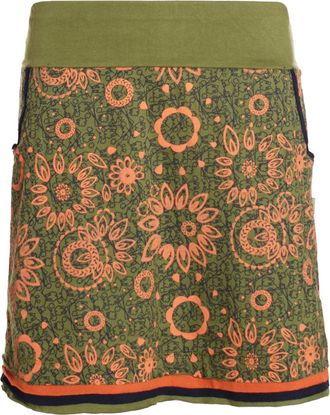 vishes Alternative Bekleidung - Damen Mini-Rock Baumwolle geometrisches Muster elastischer Bund Olive 40