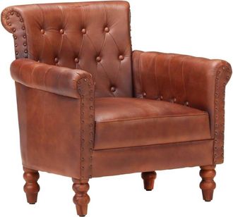 vidaXL Vidaxl - Fauteuil Marron Cuir de ch&egrave;vre v&eacute;ritable