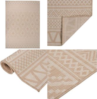 vidaXL Outdoor-Teppich Flachgewebe 200x280 cm Braun Gestreift - Outdoor-Teppich - Balkon-Teppich - Terrassen-Teppich - Flachgewebe-Teppich