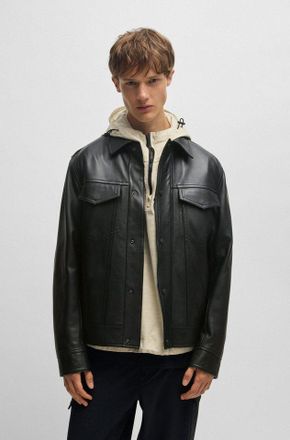 HUGO BOSS Lederjacke Jocruz mit Druckknopfleiste