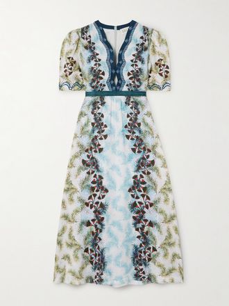 Saloni Tabitha Midikleid Aus Bedrucktem Seidensatin - Blau