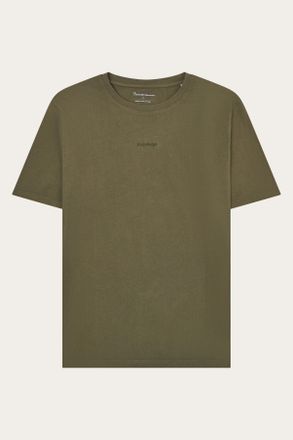 Knowledge Cotton Apparel Herren vegan T-Shirt Bruststickerei Gebrannte Olive