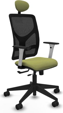 Piqueras y Crespo Gr&uuml;ner Schreibtischstuhl mit wei&szlig;en und schwarzen Armlehnen, h&ouml;henverstellbarer Lendenwirbelst&uuml;tze und festem Kopfteil, ausgestattet mit Syncro/Trasla