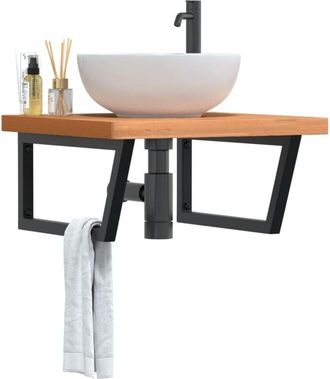 vidaXL Waschbeckenregal Wandmontage Stahl und Massivholz Buche Vidaxl