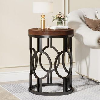 Tribesigns Tribesigns Table dappoint ronde, table dappoint industrielle avec cadre creux en m&eacute;tal, petite table de chevet pour salon, chambre &agrave; coucher