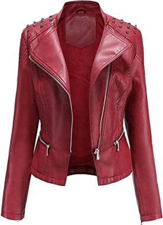 Generic Vestes pour femmes 2026 pour femmes, veste de moteur &agrave; revers avec fermeture &eacute;clair, hauts courts punk courts, Rouge, XXL