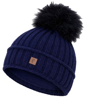 Faera Winterm&uuml;tze Damen M&uuml;tze gef&uuml;ttert mit Kunstfell Bommelm&uuml;tze M&auml;dchen Fleecefutter Winter Strickm&uuml;tze Beanie Herren 34, Farbe:Marineblau