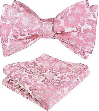Alizeal Ensemble noeud papillon et carré de poche pour homme Motif floral coloré, rose foncé, taille unique
