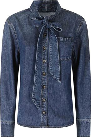 Self Portrait Femme, Blouses et Chemises, Bleu, Taille: 36 FR Chemise &agrave; col nou&eacute; en jean