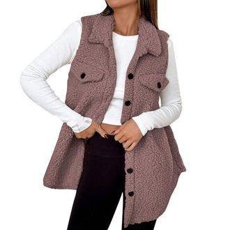 Generic Gilet dhiver boutonn&eacute; en polaire Sherpa pour femme, sans manches, revers boutonn&eacute; pour lhiver et lautomne, avec poches, violet fonc&eacute;, XXL