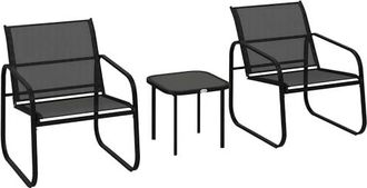 OUTSUNNY Ensemble bistrot de Jardin 3 pièces, Salon de Jardin extérieur 2 Personnes avec 2 chaises en Maille et Table Basse en Verre trempé, mobilier de Jardin
