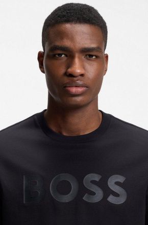 HUGO BOSS T-Shirt TS Structure Logo 100% Cotton, Regular Fit, Rundhalsausschnitt