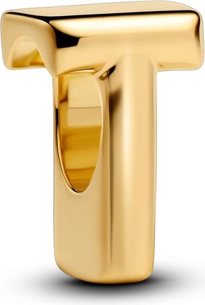 Pandora Buchstabe T Alphabet-Mini-Charm aus Sterling Silber mit 14 Karat Vergoldung, kompatibel Moments, Maße: 6,3 x 8,3 x 5,3 mm, 763966C00