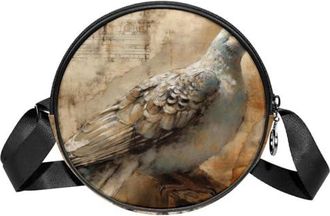 Generic Petit sac &agrave; bandouli&egrave;re rond pour femme, motif pigeon, vintage, avec fermeture &eacute;clair, bretelles r&eacute;glables, sac &agrave; main rond d&eacute;contract&eacute; pour femmes et