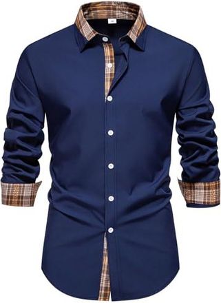 AlltheMen Chemise de Ceremonie Hommes Slim Fit Manches Longues Tops Boutonne Casual Business Shirts Oxford Bleu fonc&eacute; L