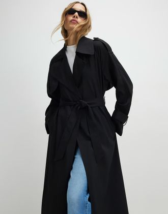River Island Lang geschnittener Trenchcoat in Schwarz