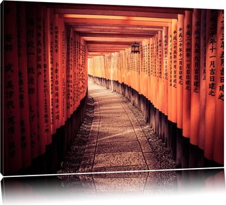 Pixxprint Gebetsgang Japanischer Tempel, Größe: 120x80cm, Leinwandbild, fertig gespannt, Wandbild, Dekoration, Kunstdruck, kein Poster