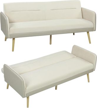 HOMCOM Canap&eacute;-lit - HOMCOM - clic-clac 3 places - 3 en 1 - dossier r&eacute;glable - tissu effet velours et PU - 185 x 84 x 83 cm - beige