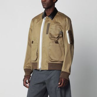 sacai Beigefarbene Bomberjacke aus Baumwolle und Nylon