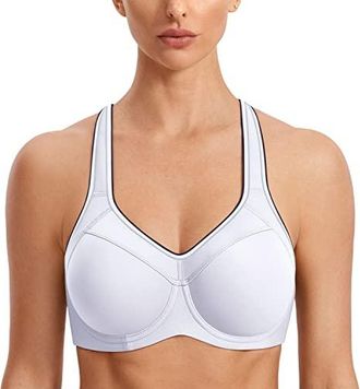 Syrokan Femme Soutien-Gorge de Sport à Armature Grand Maintien Dos Nageur Blanc 110G