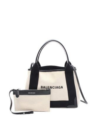 Balenciaga mini sac &agrave; bandouli&egrave;re Cabas en toile (2010-2025) - Tons neutres