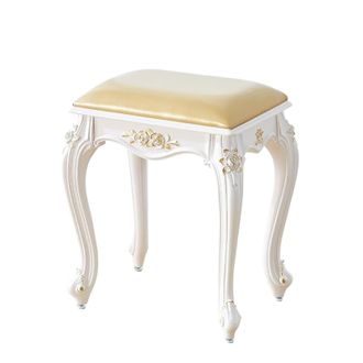 Generic Vintage-Make-up-Hocker, runde und rechteckige Ottoman-Bank, Badezimmerhocker im viktorianischen Stil, 43,2 cm Sitzhöhe, eleganter goldfarbener Leder-A