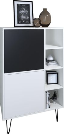 Vladon Highboard Havana V1, Schrank mit 2 Türen und 4 offene Fächer, Kommode Made in Germany, Weiß matt/Weiß matt (124 x 79 x 35 cm)