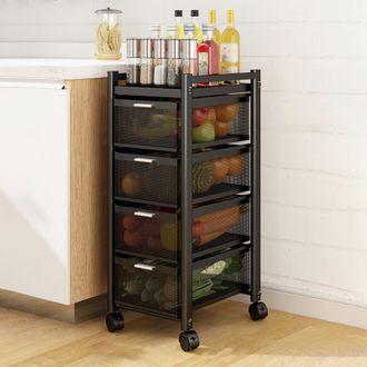 Generic K&uuml;chenwagen, Mehrzweck-K&uuml;chenwagen aus Metall mit feststellbaren R&auml;dern und Netzkorb - ideal zum Organisieren von K&uuml;chenutensilien und mehr
