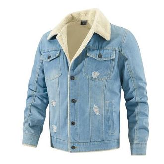 Generic NYSBH Veste en jean rembourr&eacute;e pour homme - Laine rembourr&eacute;e - Noir - Coupe ajust&eacute;e - Une pi&egrave;ce d&eacute;contract&eacute;e, bleu ciel, XXL