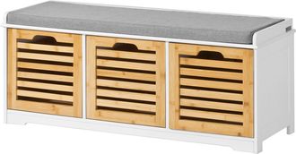 SoBuy Schuhbank Sitzbank mit Stauraum - Schuhregal mit 3Körben, Sitztruhe mit Sitzkissen - Flurbank Kommode für Eingangsbereich - Belastbar bis 120kg, 105x4