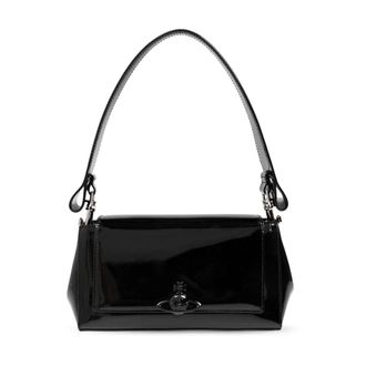 Vivienne Westwood Femme, Sacs, Noir, Taille: ONE Size Sac en Cuir Verni Noir &agrave; Rabat
