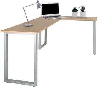 hjh OFFICE 830080 Eckschreibtisch 165x120 cm WORKSPACE Basic I Buche/Silber Schreibtisch in L-Form mit Stahl-Gestell