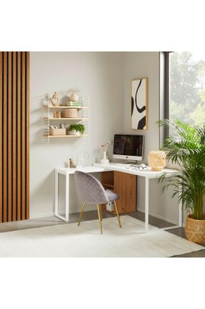 MID.YOU Mid.you Eckschreibtisch, Wei&szlig;, Eiche, Metall, Holzwerkstoff, rechteckig, U-Form, 60x75x140 cm, Bsci, Stauraum, seitenverkehrt montierbar, Arbeitszimme